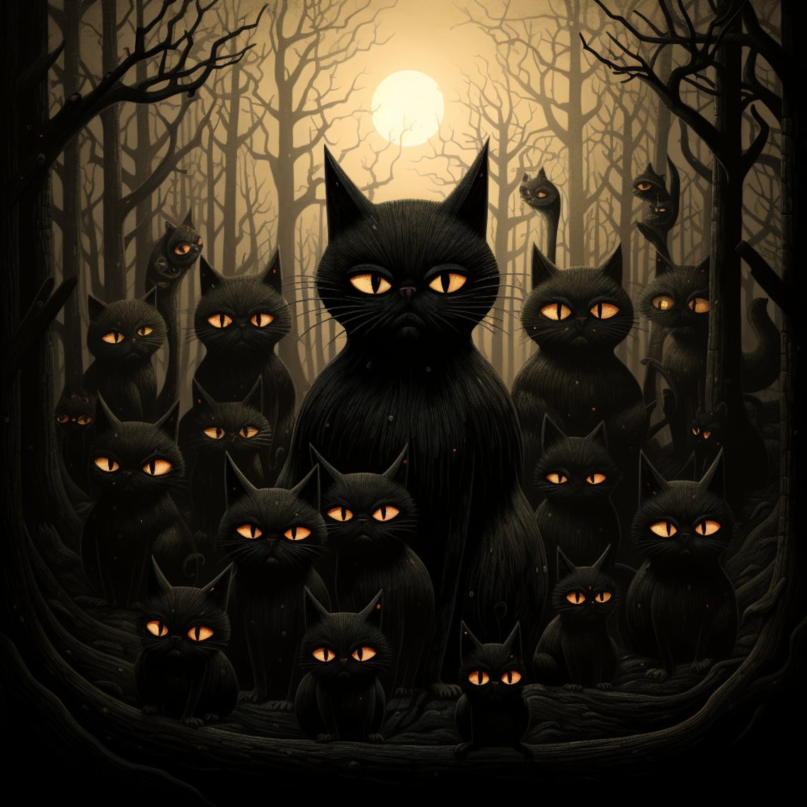 Creepy Black Cats Digital Art - Etsy