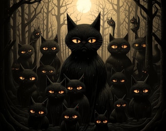 Four Spooky Halloween Black Cats Inspired by Pablo Picasso Digital AI ...