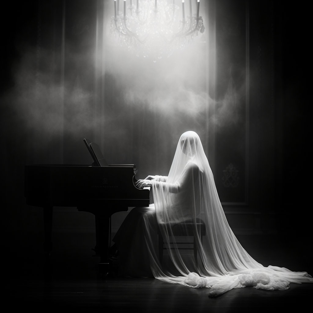 Eerie Ghost Playing Piano – Haunted Digital Art | Spooky Halloween Wall ...