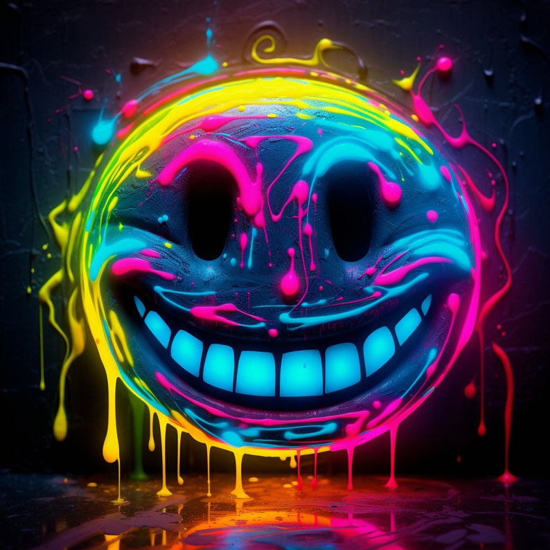Neon Creepy Smile Face - Etsy