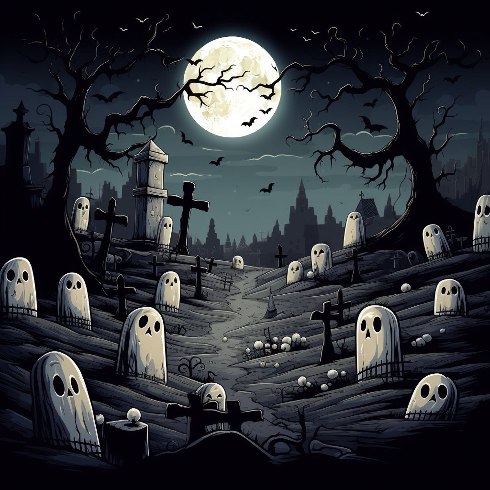 Cartoon Graveyard Digital Art - Etsy