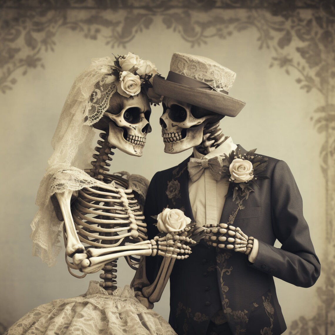Vintage Married Skeleton Digital Art - Etsy