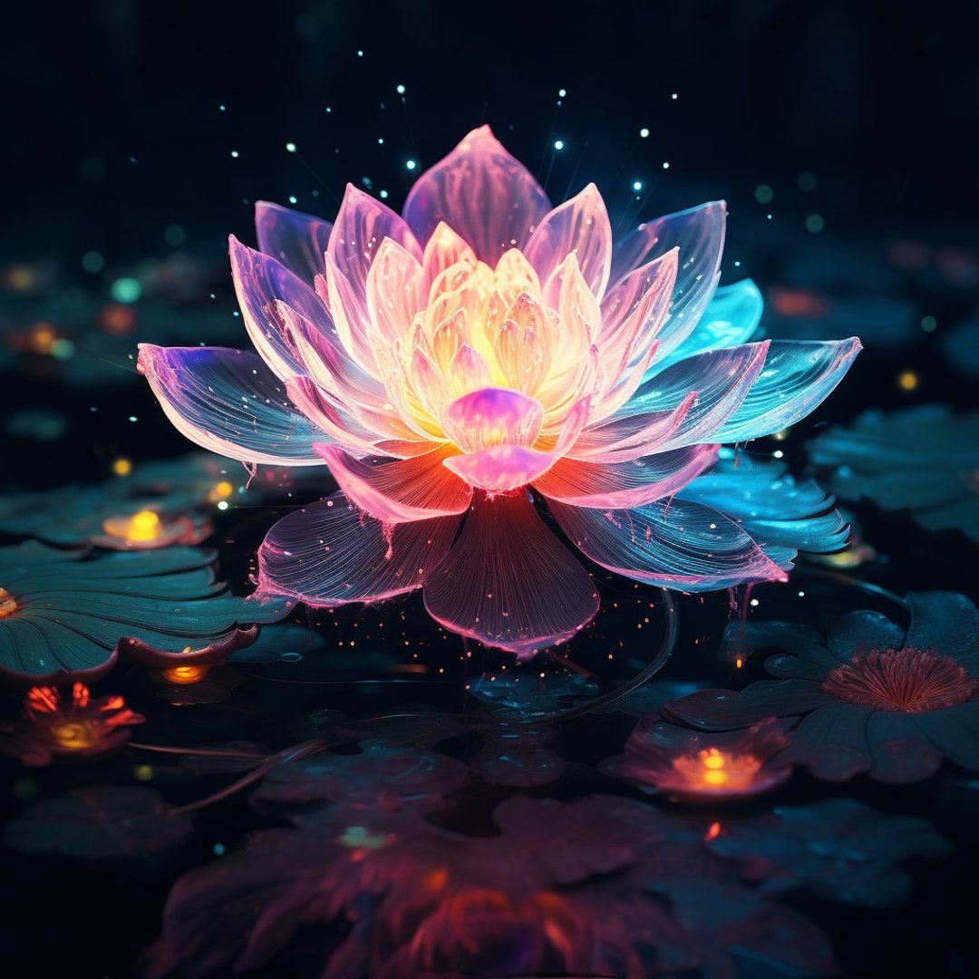 Neon Lotus Flower – Ai-generated Digital Art for Print on Demand, T ...