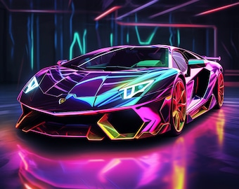 Abstract Neon Lamborghini Wall Art - Etsy