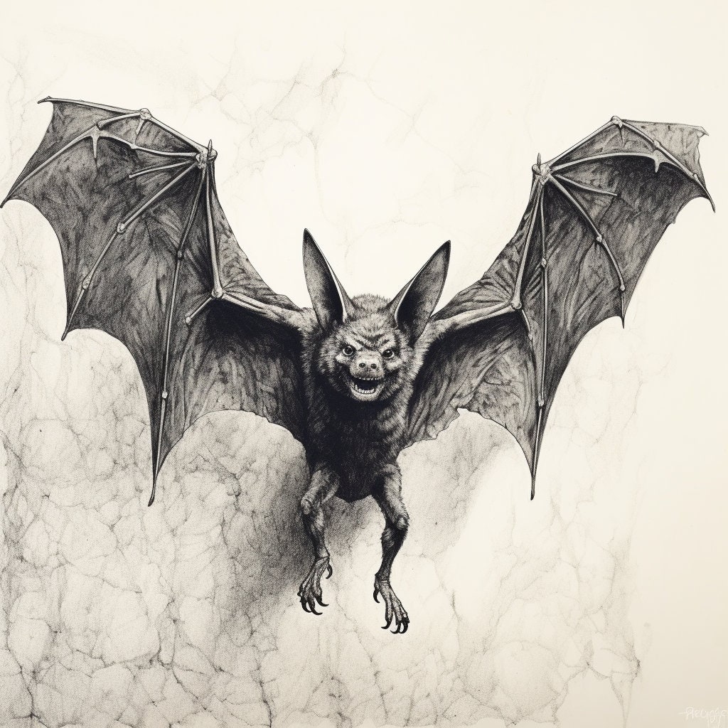 Bat Drawing Digital Art - Etsy