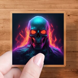 Neon Halloween Horror Scary Skull on Fire - Etsy