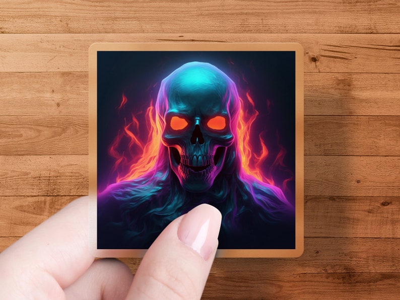 Neon Halloween Horror Scary Skull on Fire - Etsy