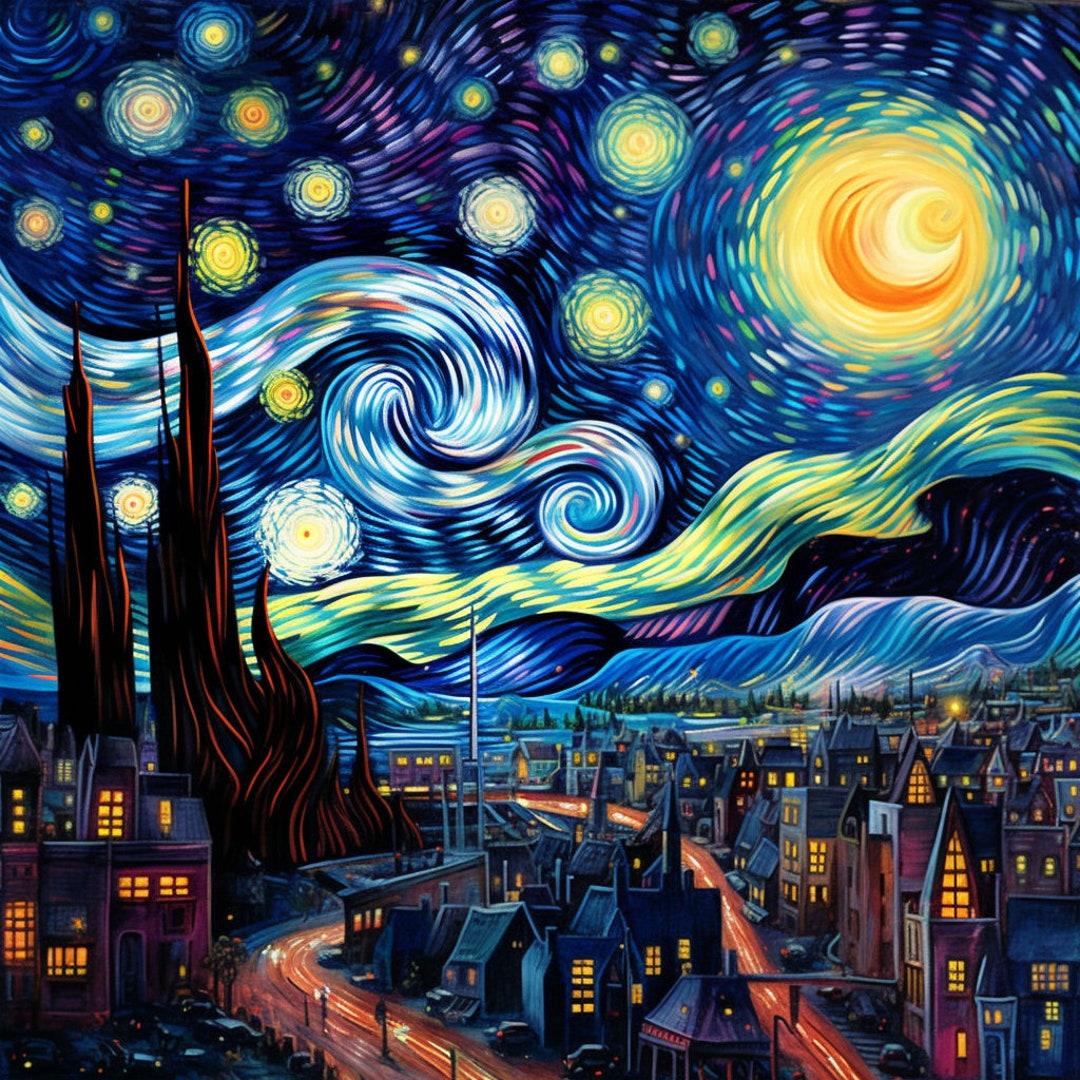 Neon Starry Night Painting - Etsy