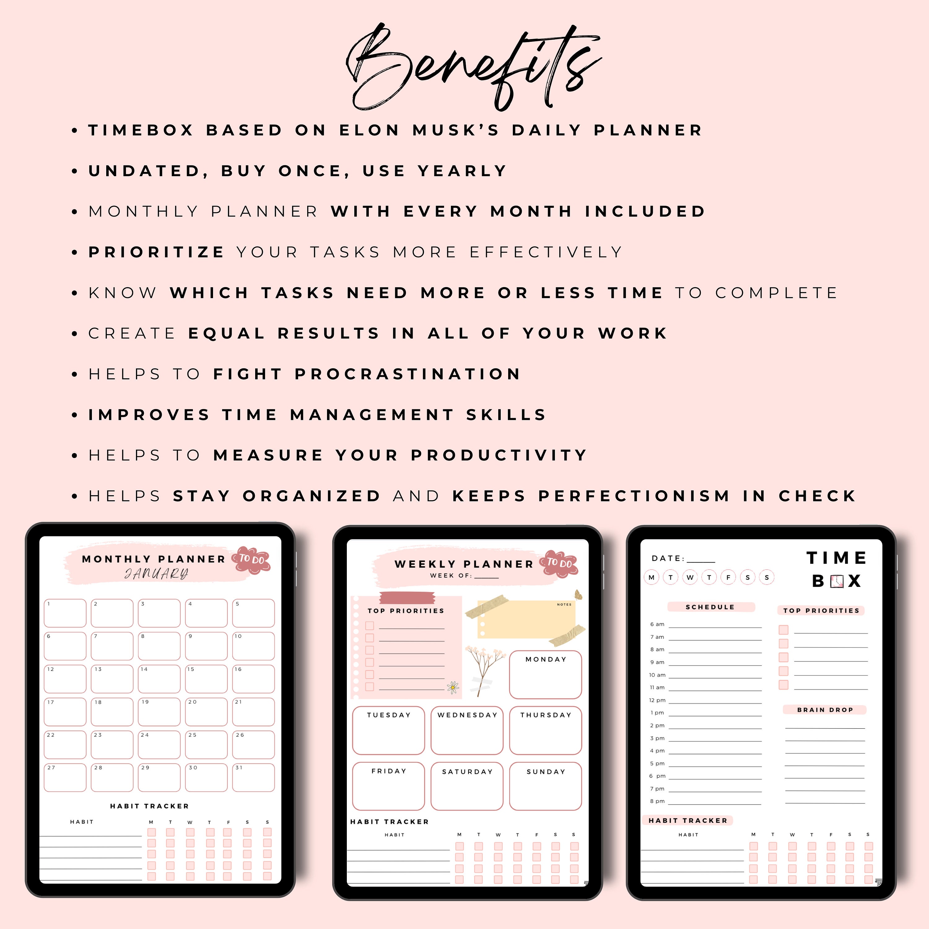 Productivity Pack Digital Printable Undated Monthly, Weekly and Daily ...
