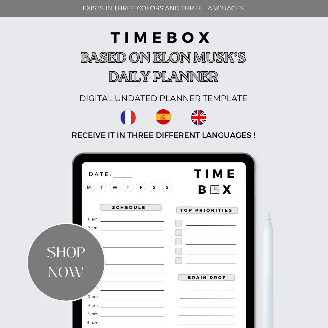 Timebox Daily Planner Based on Elon Musk's Digital Printable Non Dated ...