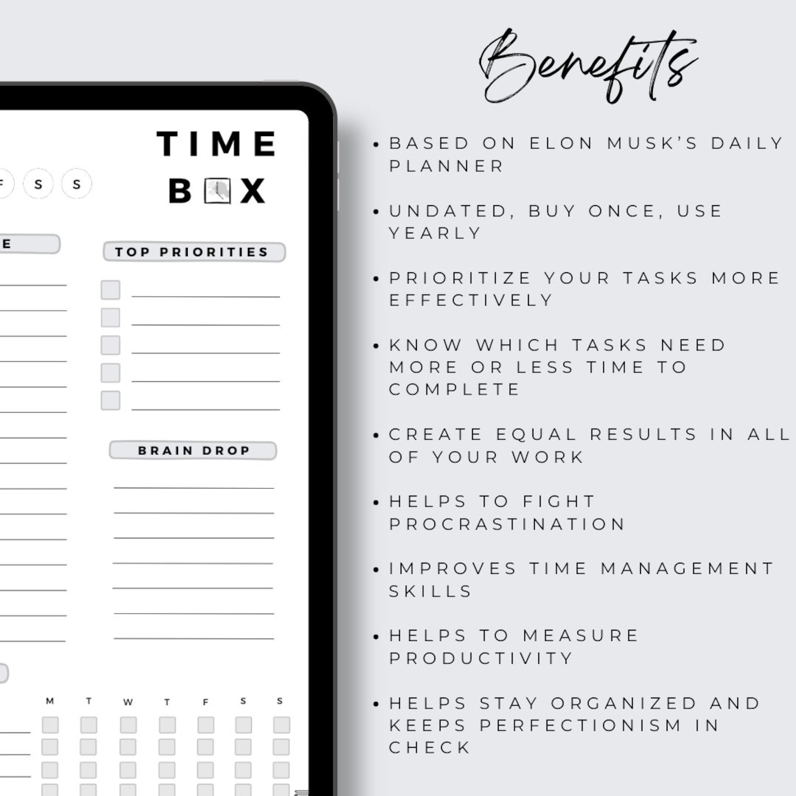Timebox Daily Planner Based on Elon Musk's Digital Printable Non Dated ...