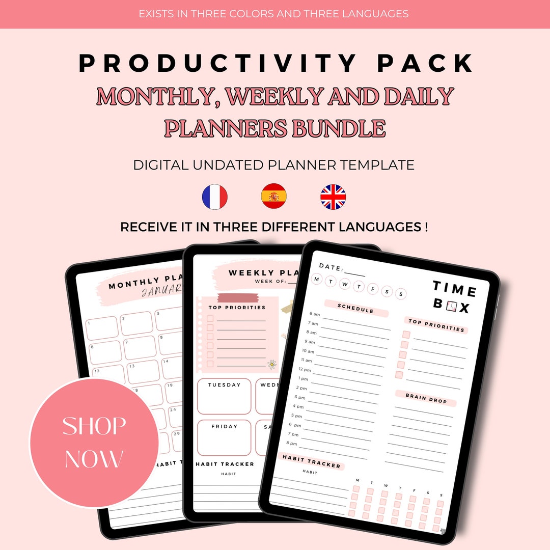 Productivity Pack Digital Printable Undated Monthly, Weekly and Daily ...