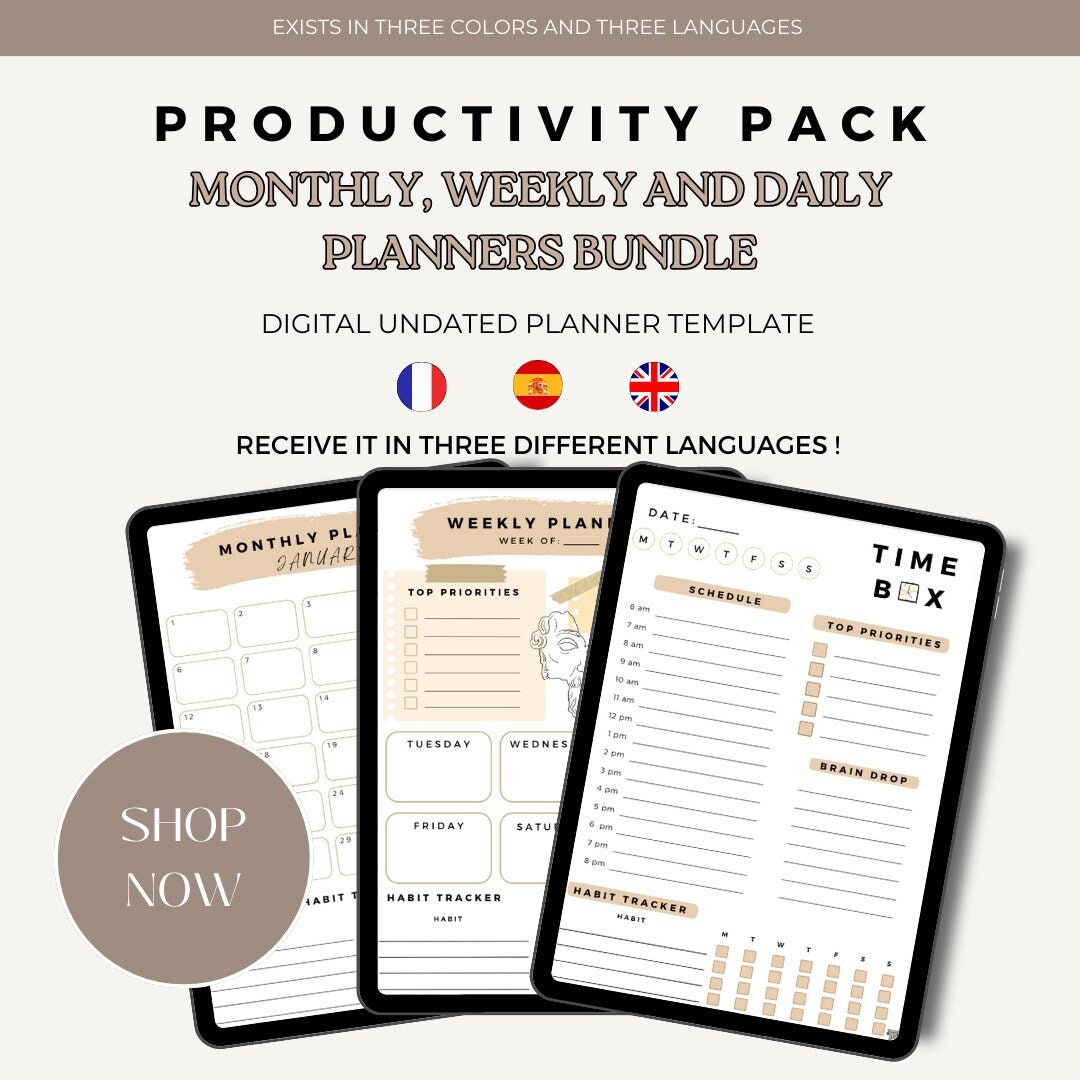 Productivity Pack Digital Printable Undated Monthly, Weekly and Daily ...