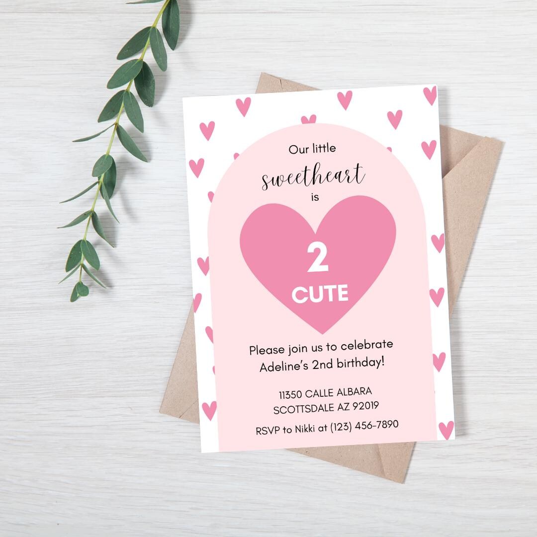 Sweetheart 2nd Birthday Invitation: Valentine's Theme (digital Download ...