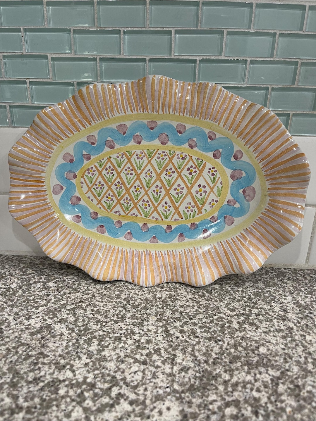 Vintage 1990 Mac Kenzie Childs Summer Frock Oval 12” Serving Platter - Etsy