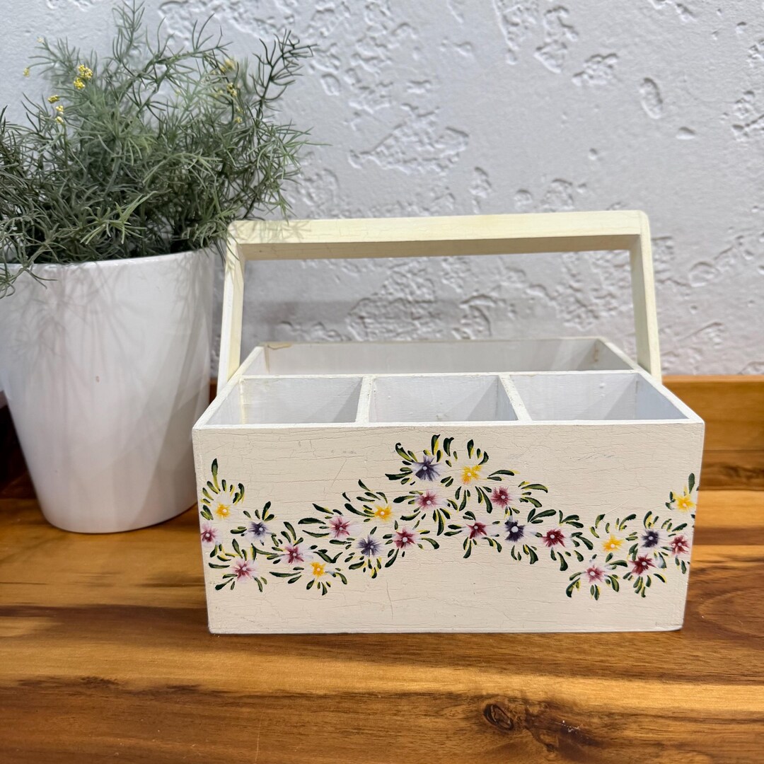 Cottagecore Vintage Handpainted Floral Wooden Utensil Box - Etsy