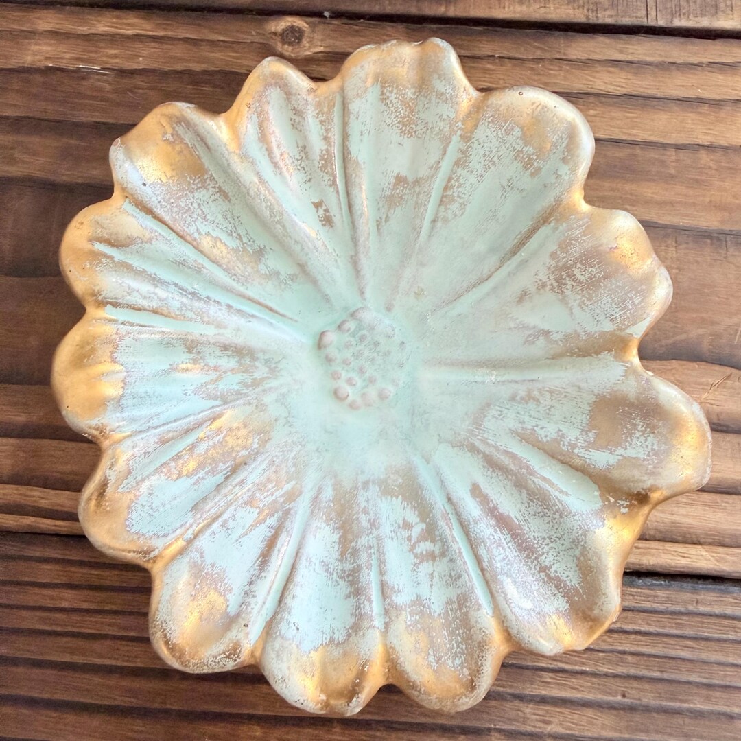 Vintage Stangl Pottery Dish 4033 Flower Shaped Trinket Dish . Teal and ...