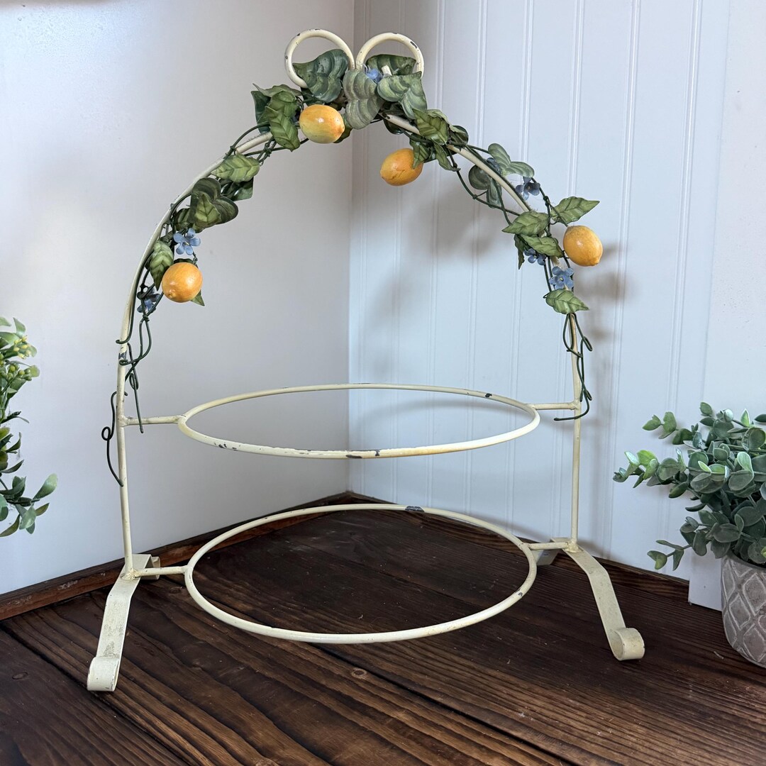 Vintage Italian Lemon Metal Plate Stand | Tuscan Tole Display Stand ...