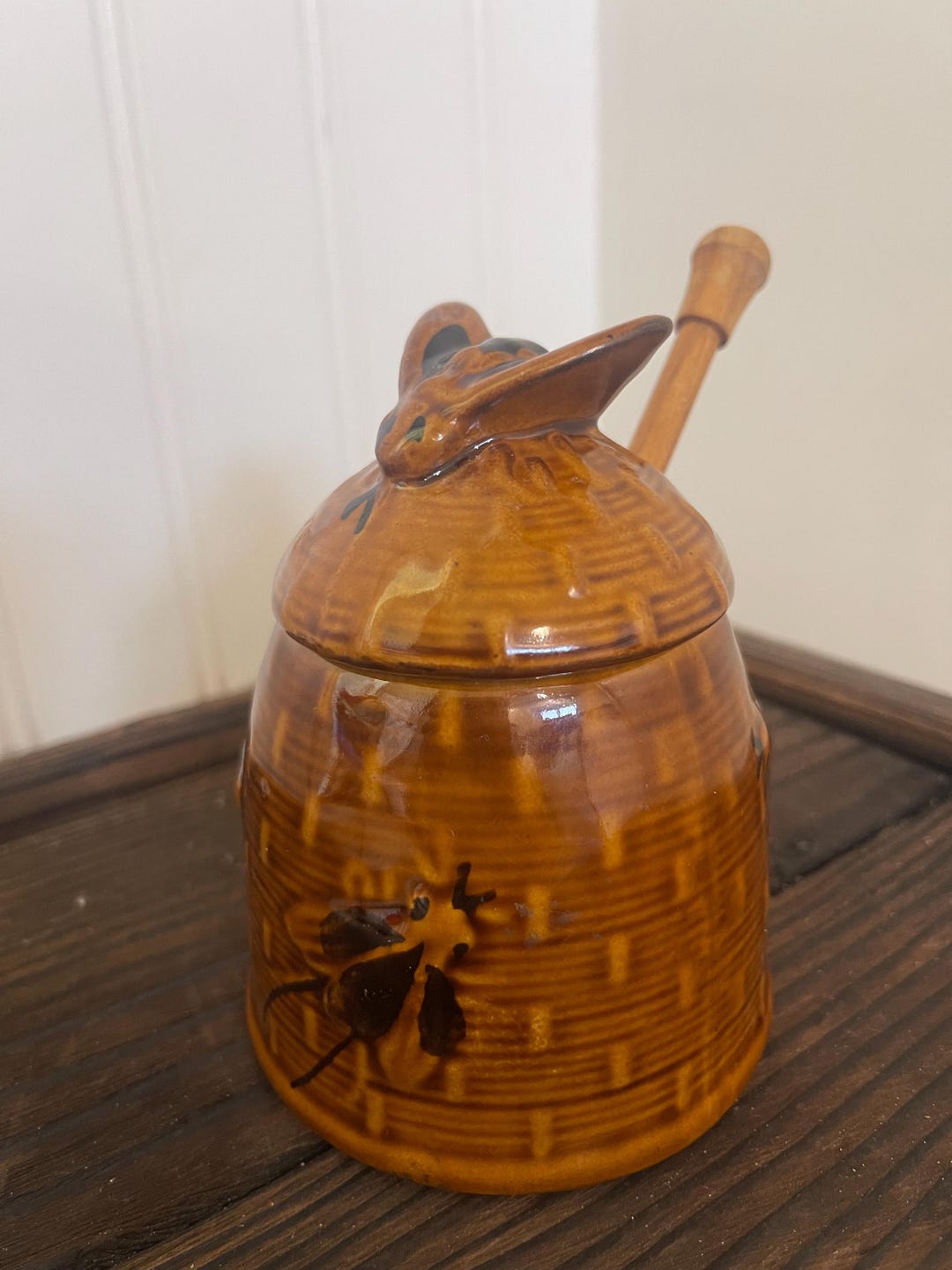 Vintage Beehive Honey Pot With Bee Finial and Dipper - Etsy