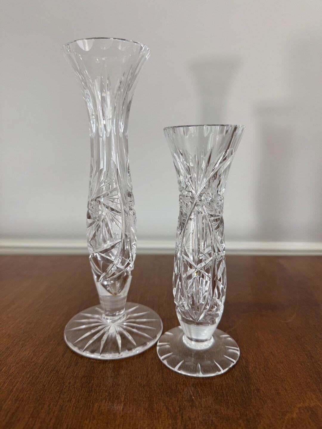 2 Vintage Bohemian Czech Crystal Pinwheel Vase Hand Cut 24% Lead Glass ...