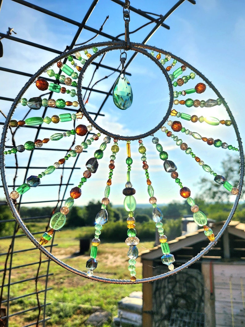 Earthy Suncatcher With Vibrant Green and Gold - Etsy