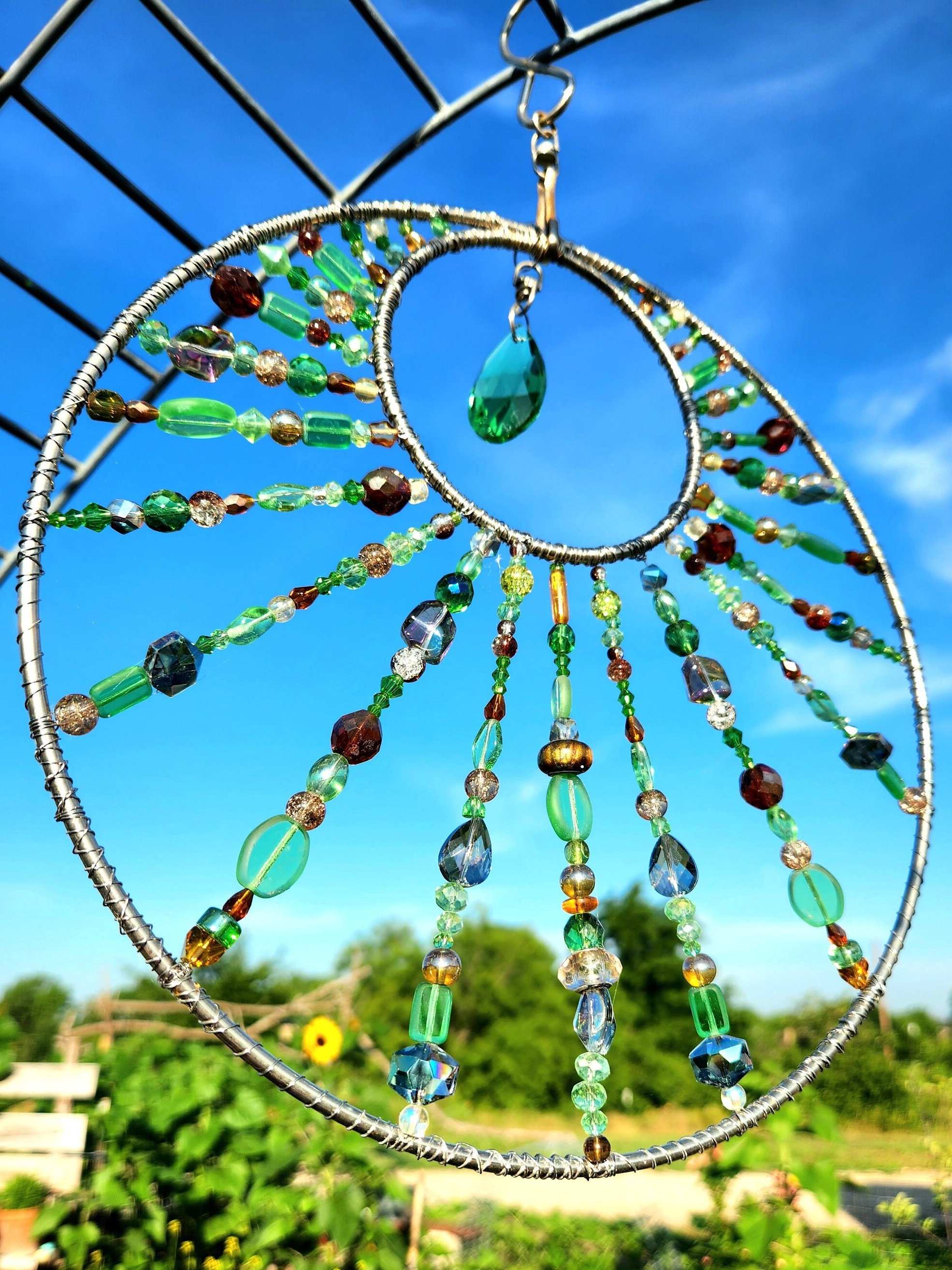 Earthy Suncatcher With Vibrant Green and Gold - Etsy