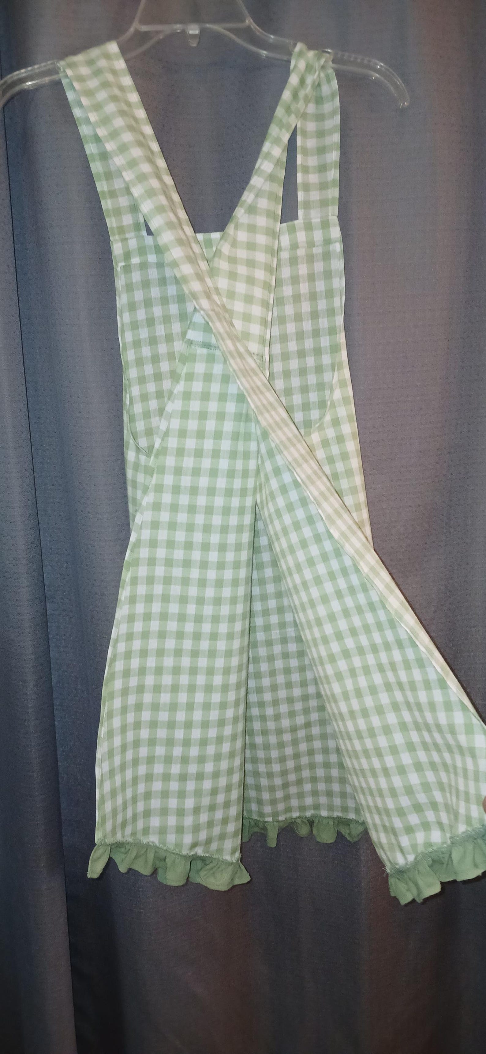 Sage Green Gingham Crossback Apron: Homespun Kitchen Apron With Pocket ...