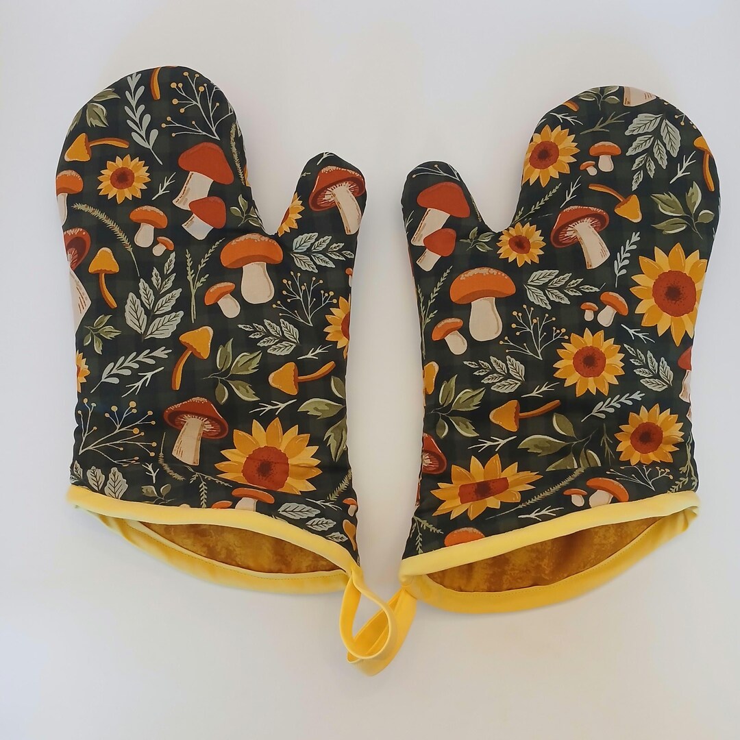 Fall Mushroom Sunflower Oven Mitts: Full Coverage Kitchen Gloves, Set ...