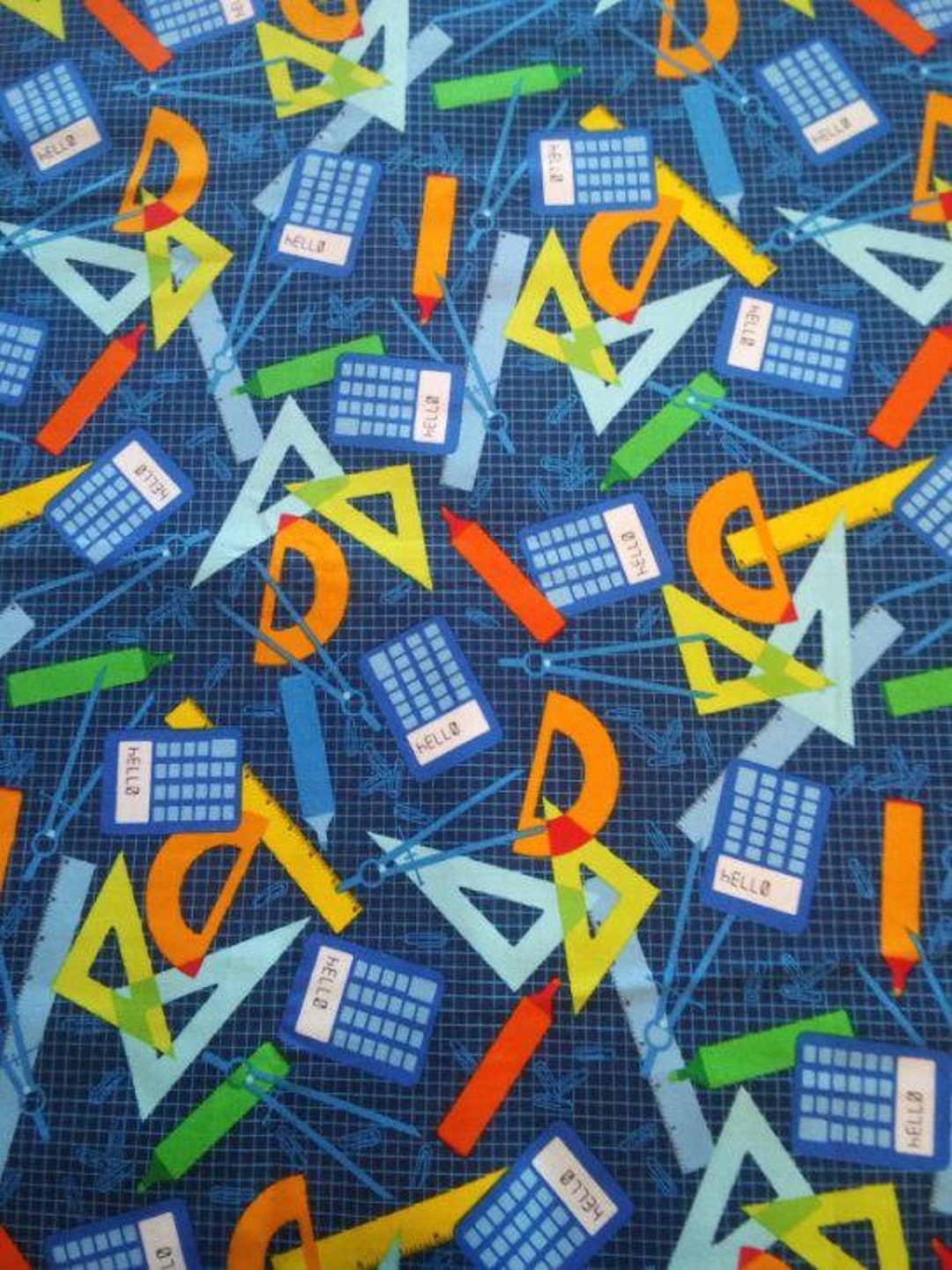 Blue Math Tools Cotton Fabric by the Yard Saved by the Bell by Studios ...