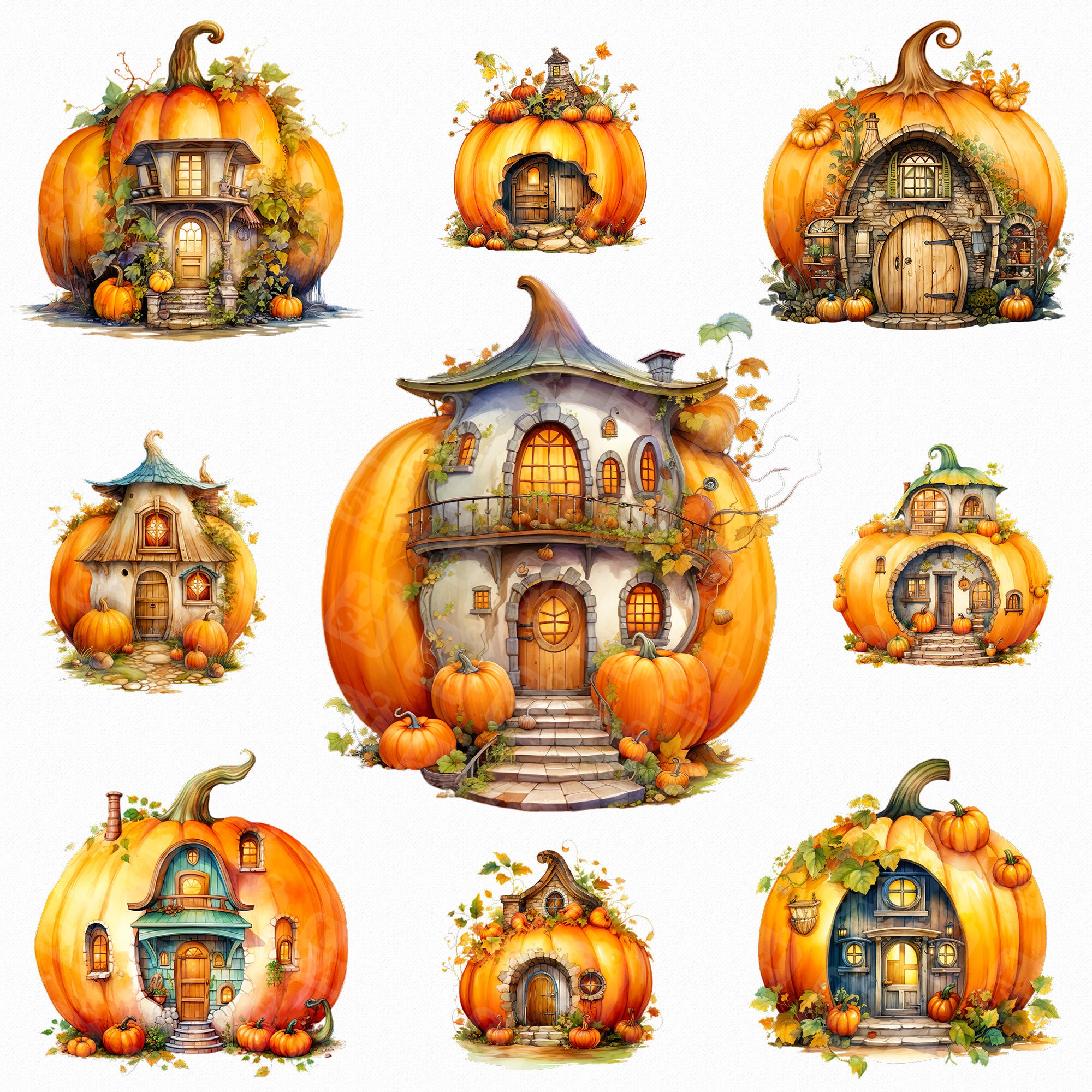 Watercolor Pumpkin House Png Fairy House Clipart Autumn - Etsy