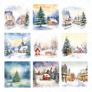 Watercolor Christmas Scene Clipart - Christmas Printable Graphics in ...