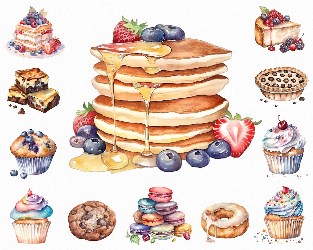 73 Watercolor Desserts Png - Sweet Clipart, Donut, Cookie, Cupcake ...