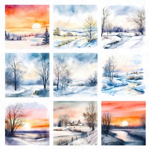 Watercolor Winter Wonderland Background - Winter Landscape Printable ...