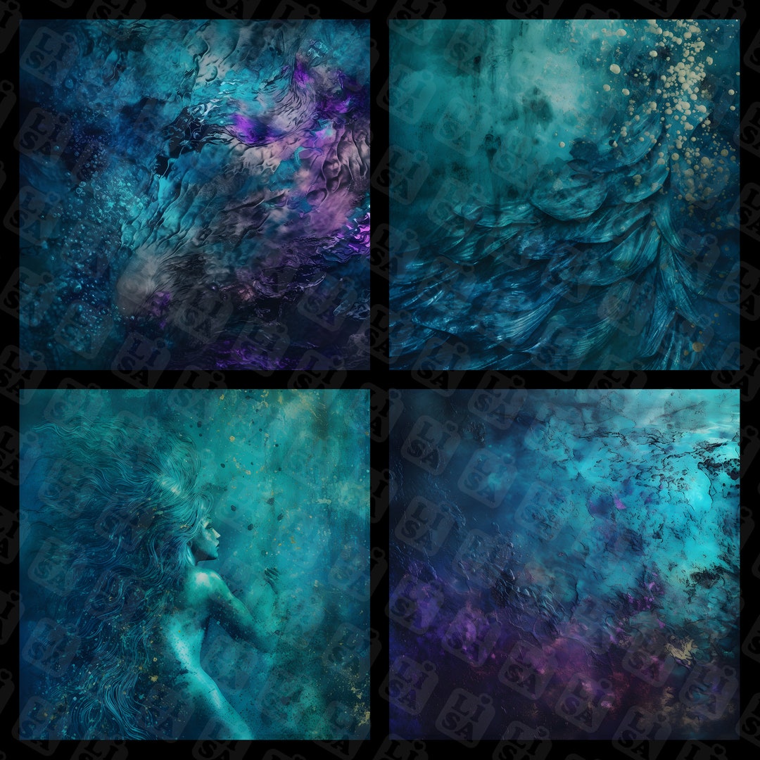 68 Mermaid Fantasy Ocean Grunge Textures Digital Paper - Siren Digital ...