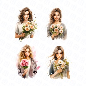 Watercolor Cute Young Woman With Flowers Png - Floral Woman Clipart ...