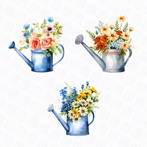 Watercolor Watering Can Bouquet Clipart - Floral Arrangement, Gardening ...