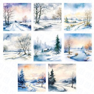 Watercolor Winter Wonderland Background - Winter Landscape Printable ...