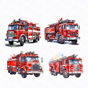 Watercolor Firetruck Png - Digital Clipart, Transportation, Firetruck ...