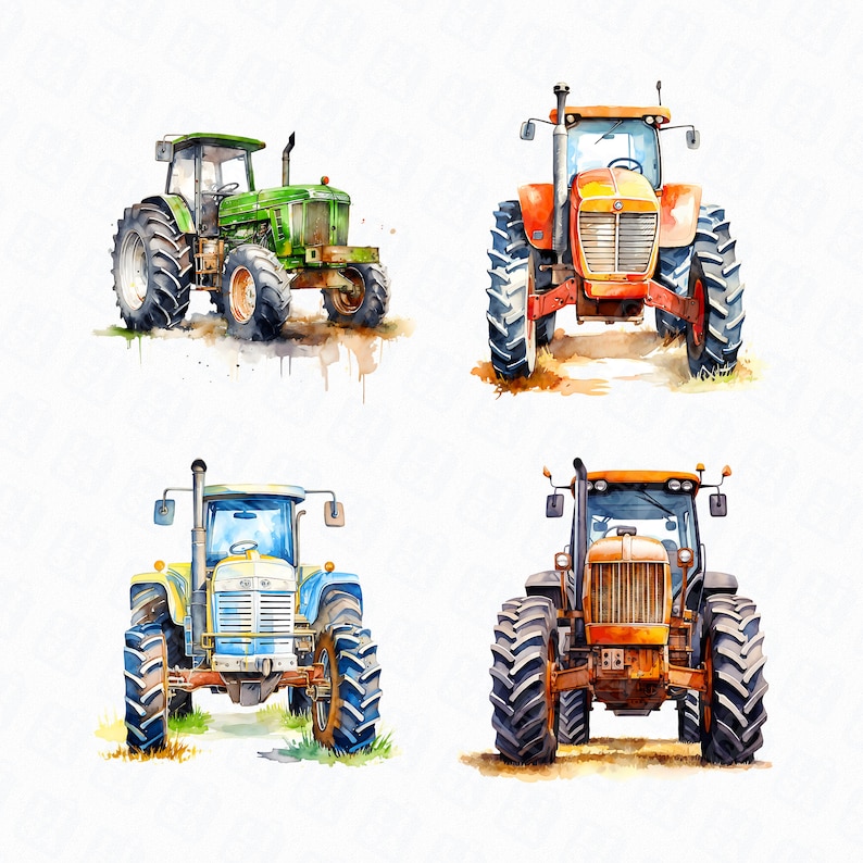 Watercolor Tractor Png - Tractor Clipart, Red Green Orange Tractor ...