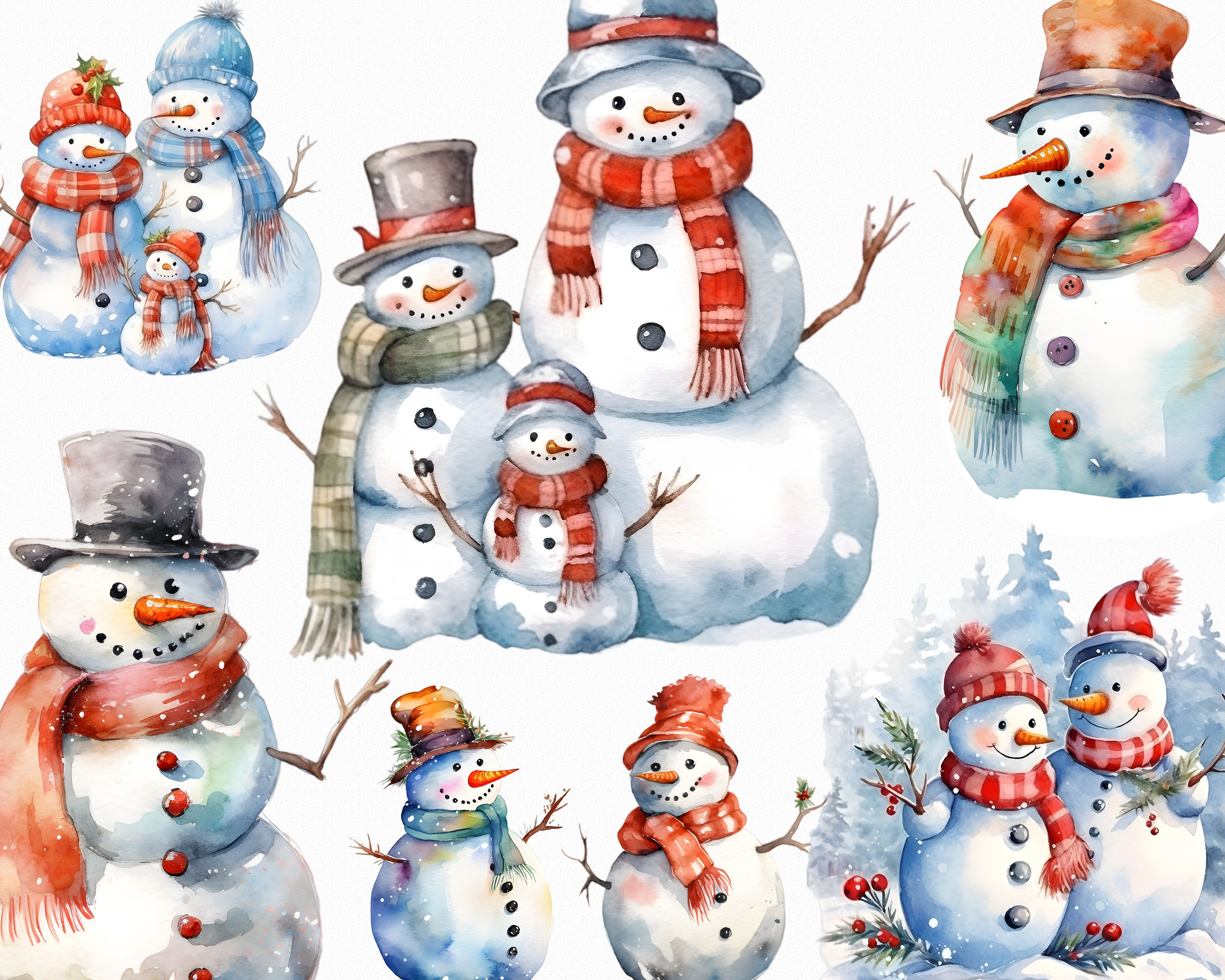 20 Watercolor Snowman Png Craft Making Clipart Christmas - Etsy