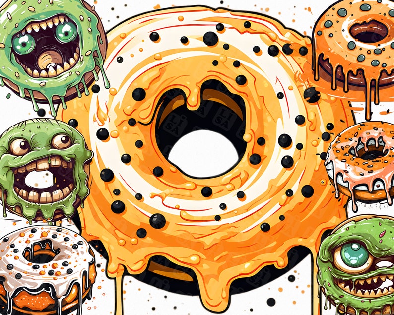 7 Halloween Donut Png Green and Orange Donut Clipart Bundle - Etsy