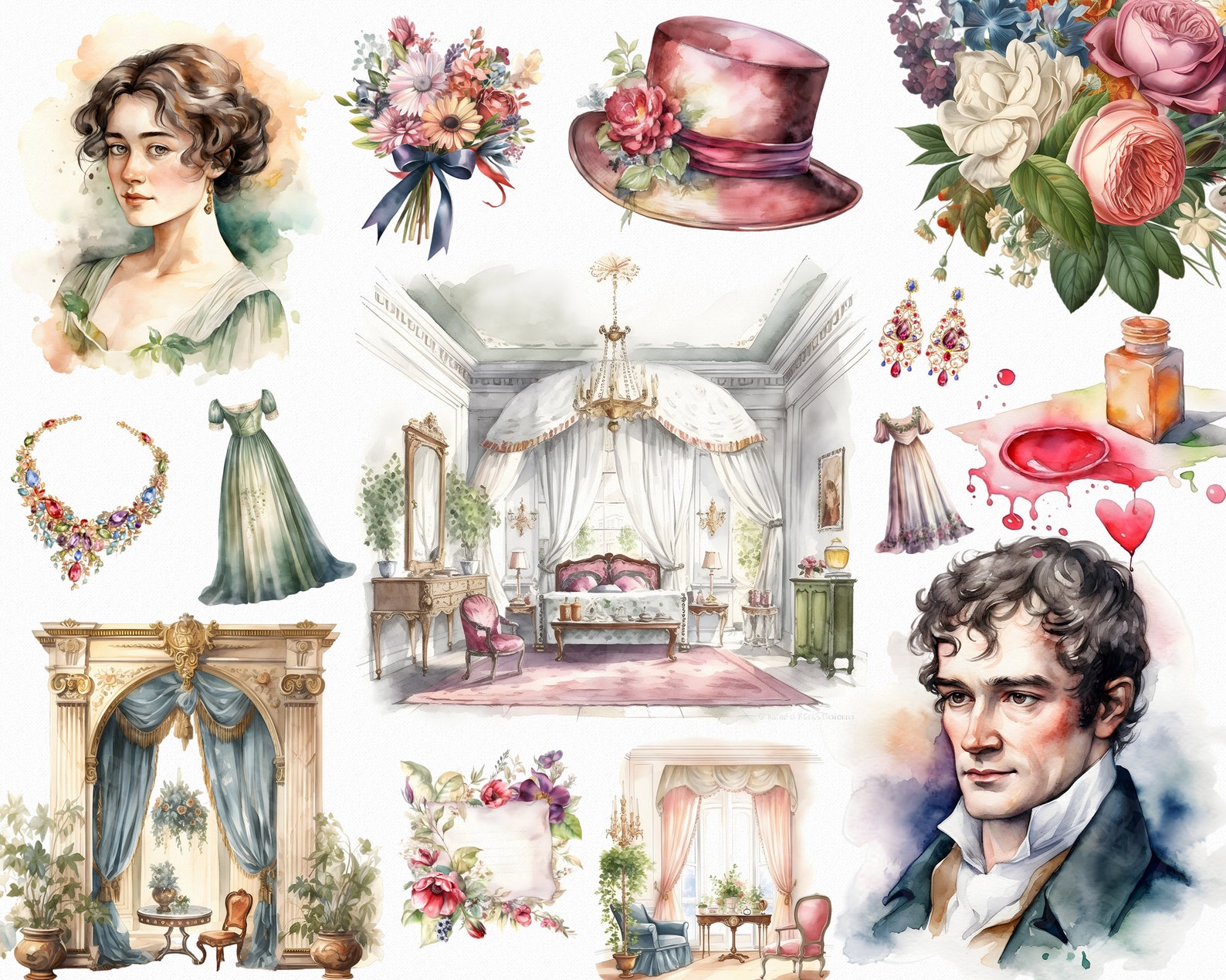 100 Watercolor Jane Austen Digital Images Vintage Scrapbook Clipart in ...