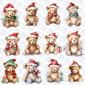 24 Christmas Teddy Bear Digital Images - Christmas Digital Download ...