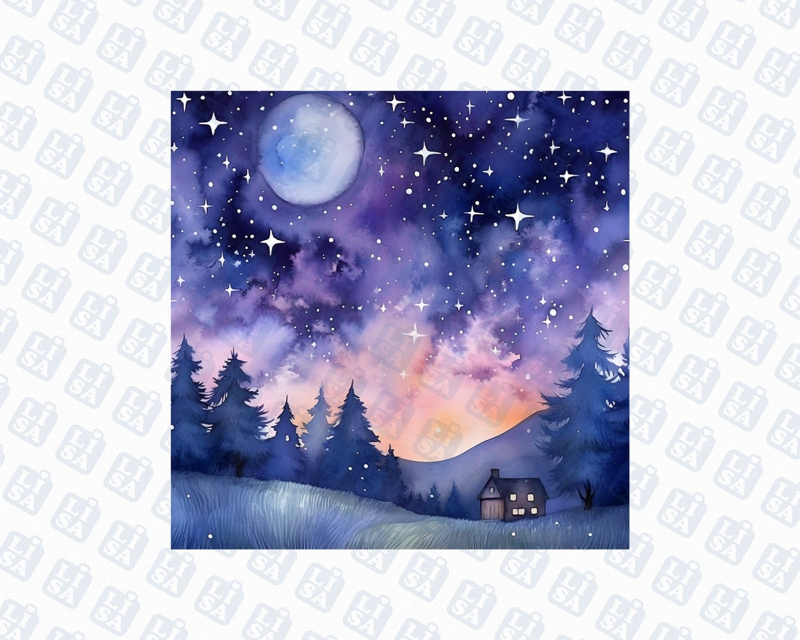 13 Watercolor Magical Night Sky Digital Background Starry - Etsy