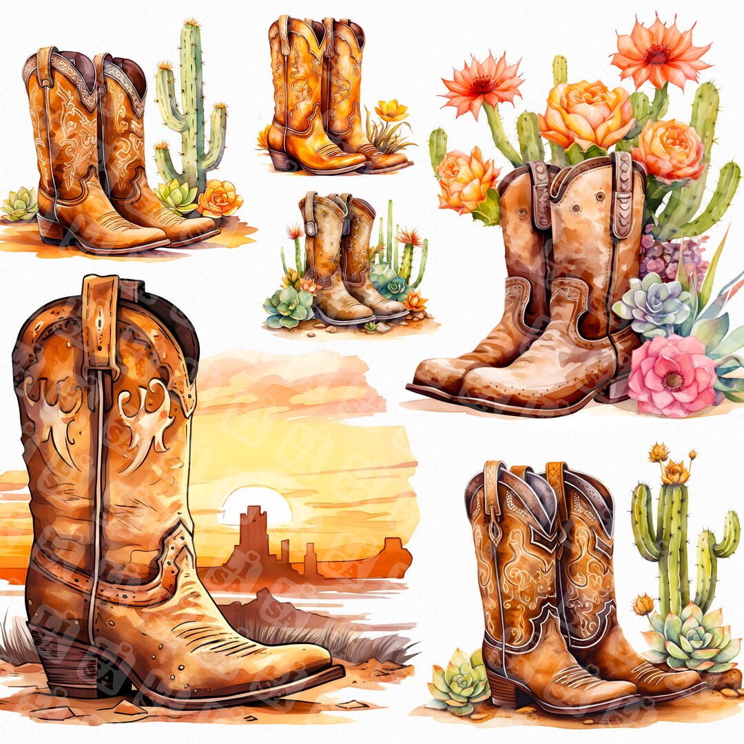 Watercolor Cowboy Boot and Desert Png - Cowgirl Png Clipart, Western ...