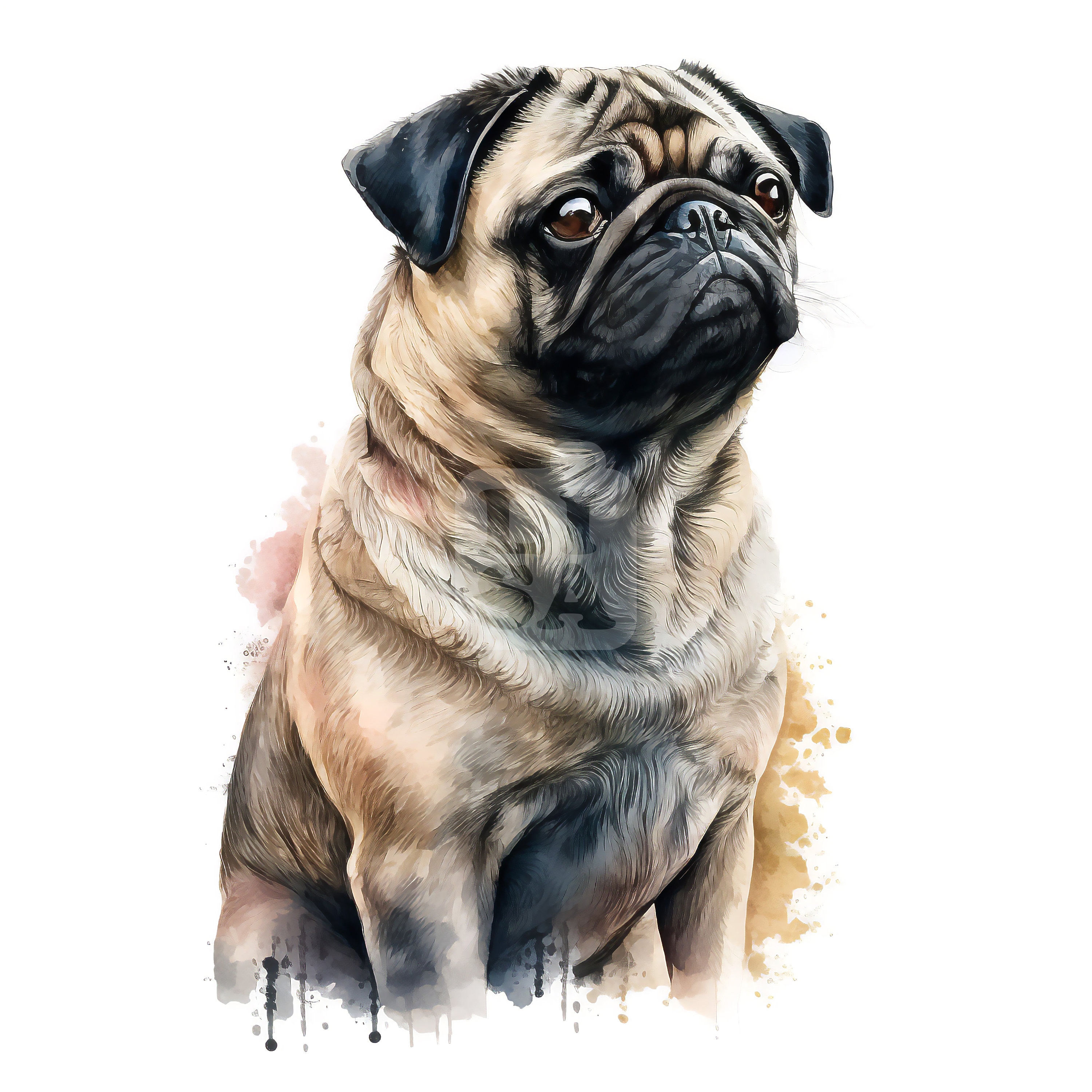 Watercolor Pug Clipart 8 High Quality Jpgs Pug Wall Art - Etsy