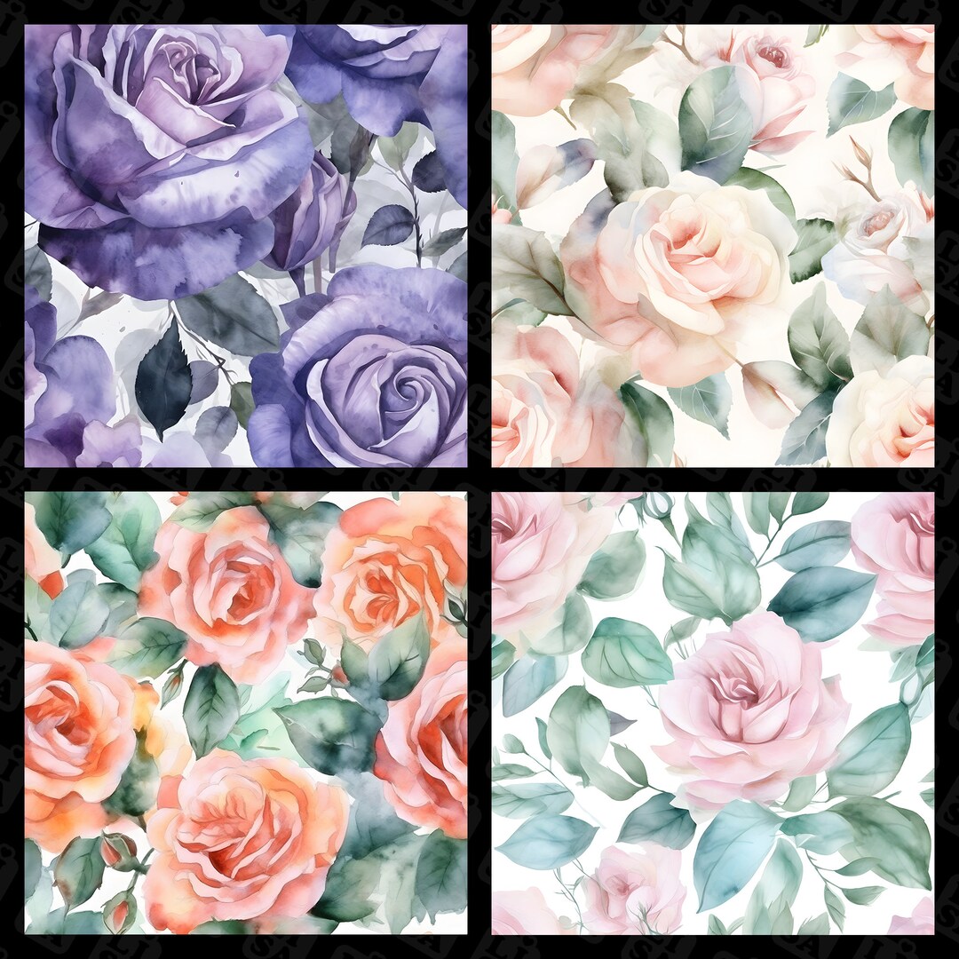 Watercolor Pastel Roses Digital Paper - Seamless Roses Background for ...