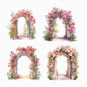 Watercolor Roses and Arch PNG, Beautiful Rose Clipart, Garden Arch ...