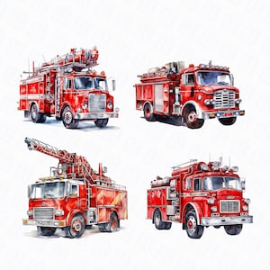 Watercolor Firetruck Png - Digital Clipart, Transportation, Firetruck ...