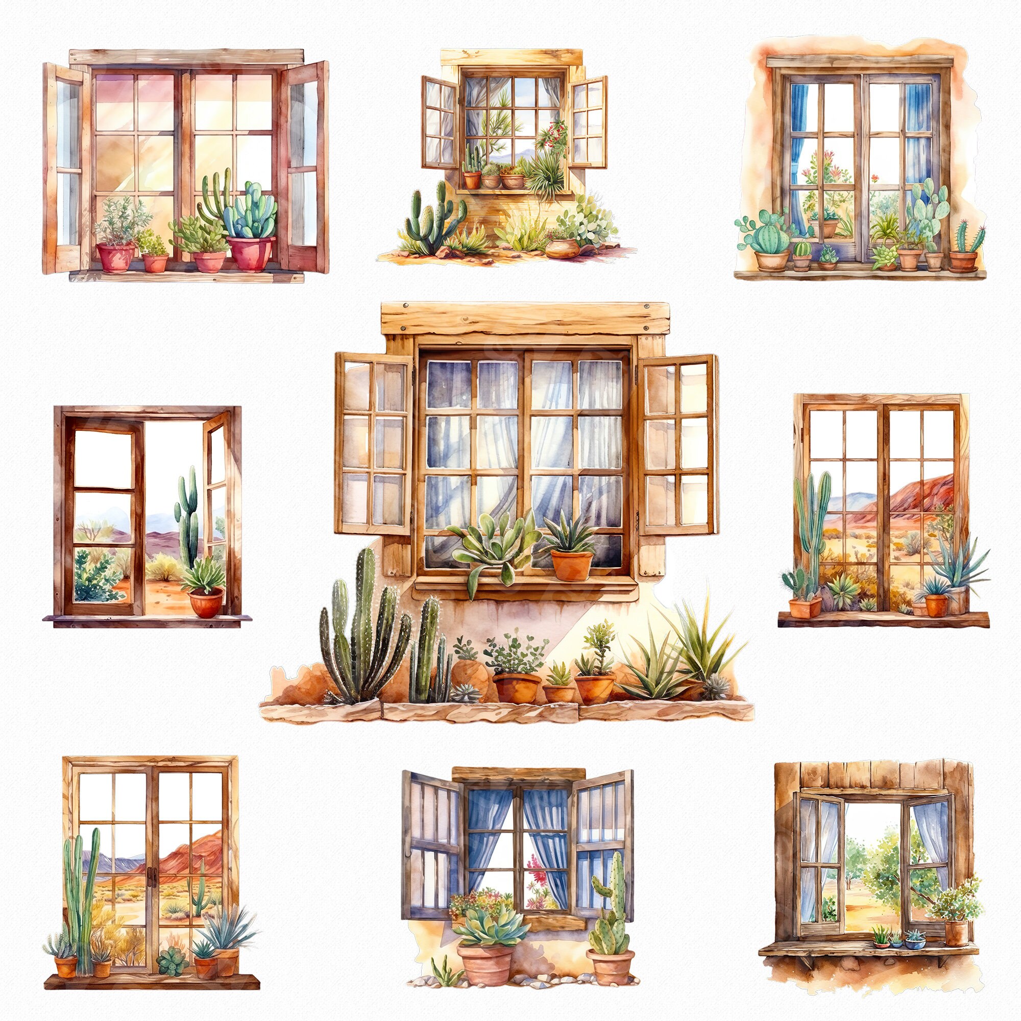 Watercolor Western Window Png Western Clipart Desert - Etsy